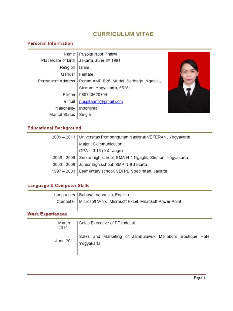Puspita Noor Pratiwi CV | PDF | Wellness