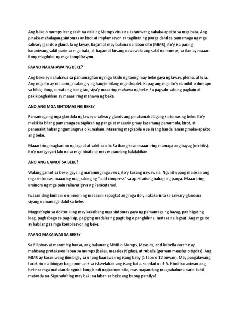 Ang Beke o Mumps Isang Sakit Na Dala NG Mumps Virus Na Karaniwang ...