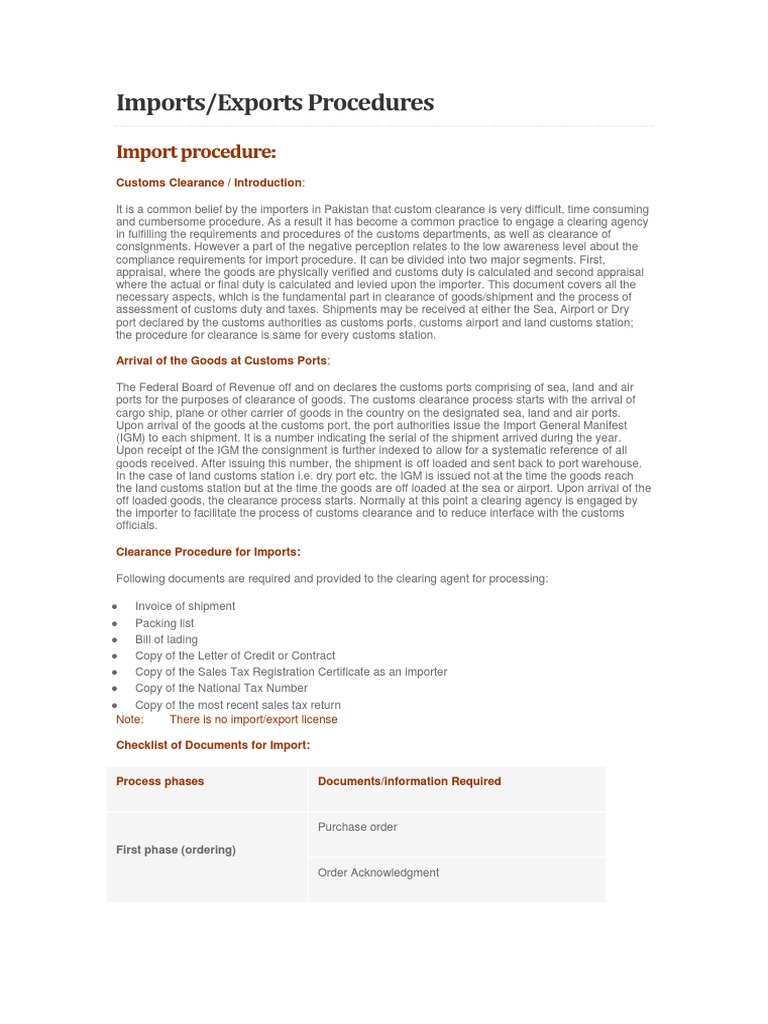 Imports/Exports Procedures: Import Procedure | PDF | Customs | Invoice