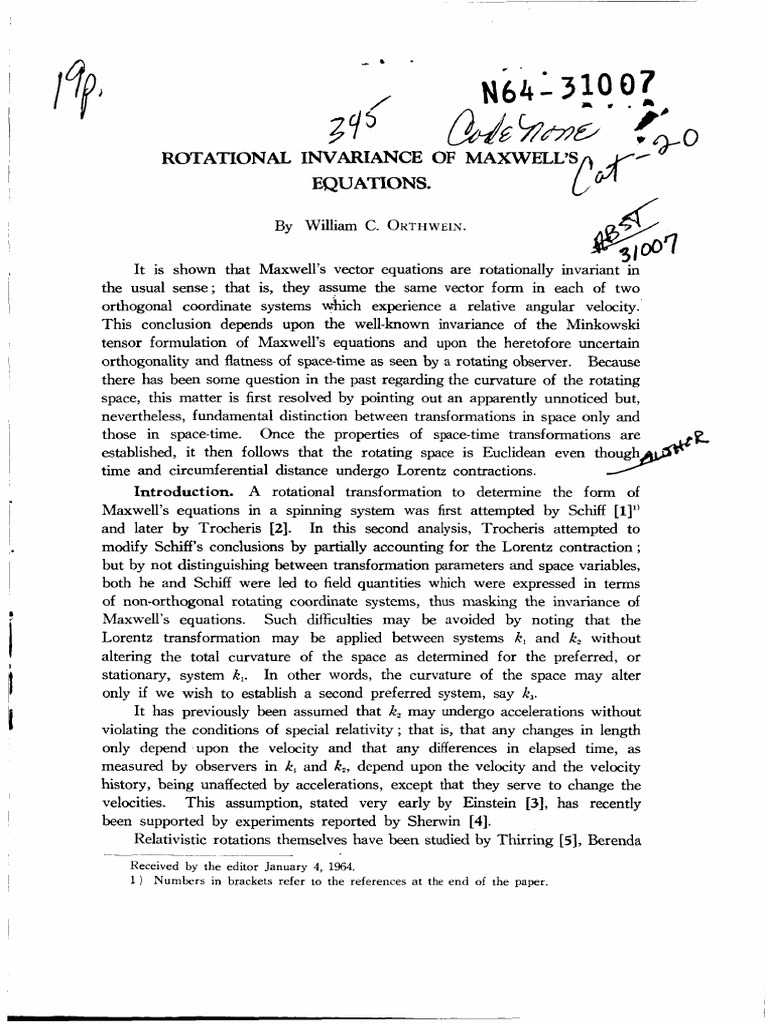 Maxwell's Equations Remain Invariant Under Rotation | PDF | Special ...
