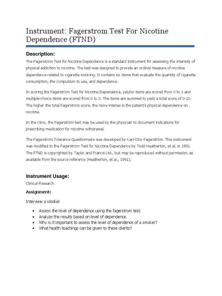 Instrument: Fagerstrom Test For Nicotine Dependence (FTND ...