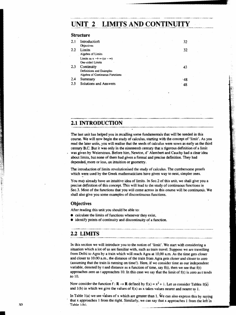 Unit 2 Limits and Continuity: Structure | Download Free PDF | Continuous Function | Limit ...