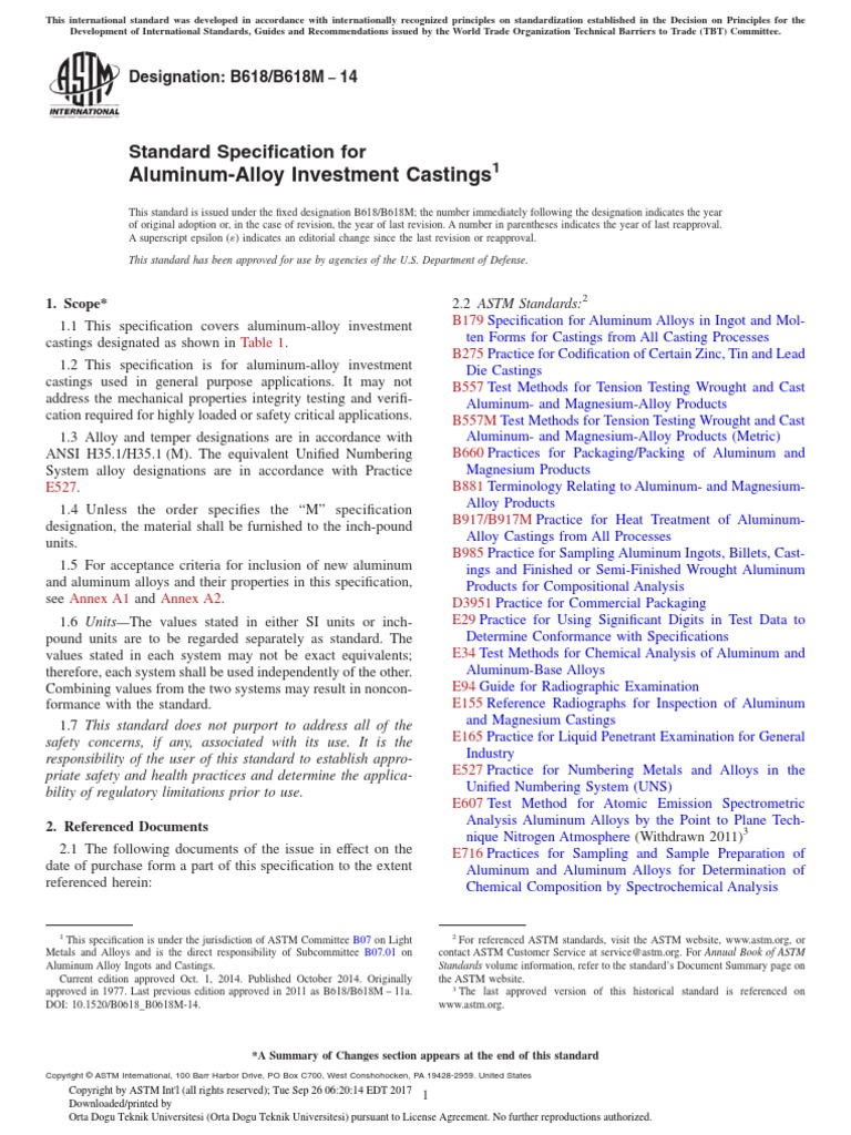 Astm B618 | PDF | Specification (Technical Standard) | Foundry