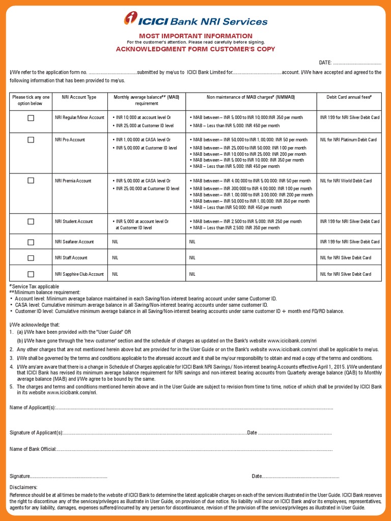 Most Important Information Acknowledgment Form Customer'S | PDF | Debit ...