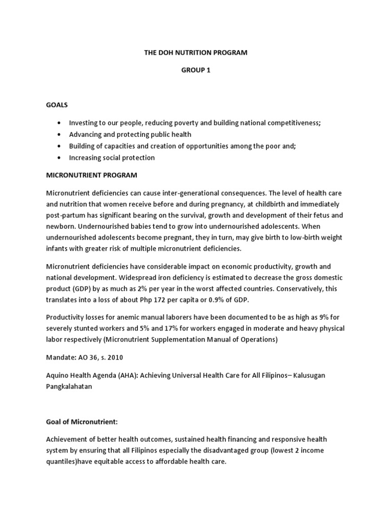 The Doh Nutrition Program | PDF | Micronutrient | Human Nutrition
