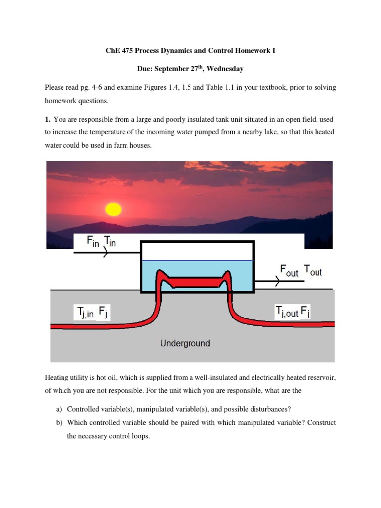 Che 475 Process Dynamics And Control Homework I Due September 27 Wednesday Pdf Steady