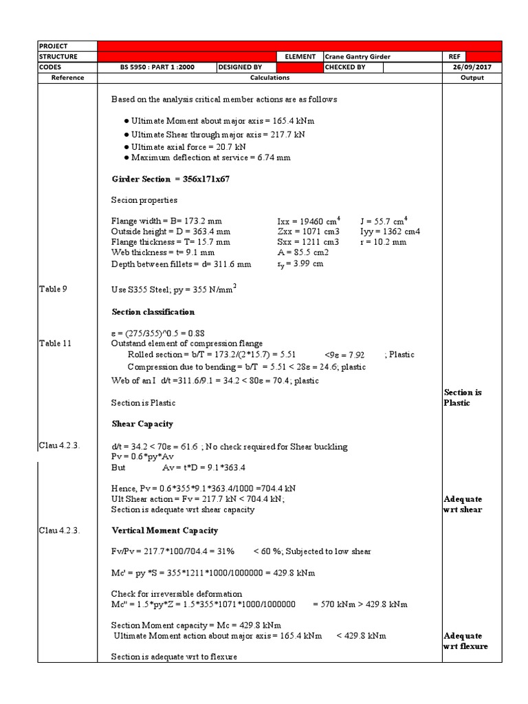Steel Crane Girder Design Example | PDF | Buckling | Bending