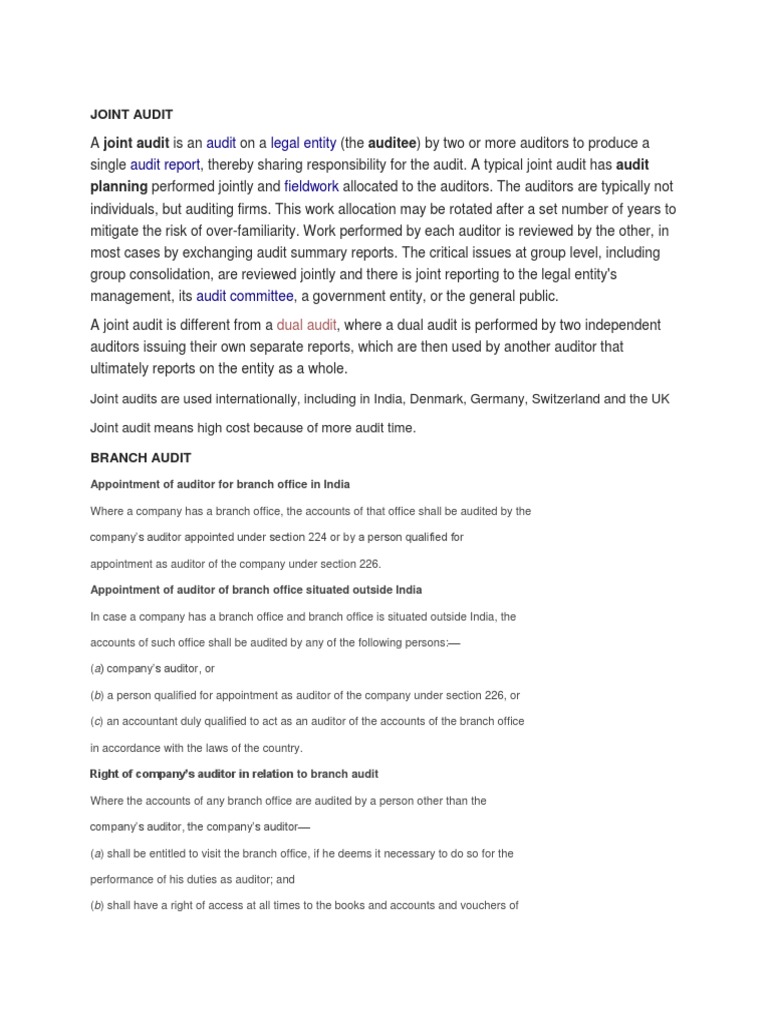 Audit Legal Entity Audit Report Fieldwork: Planning Performed Jointly ...