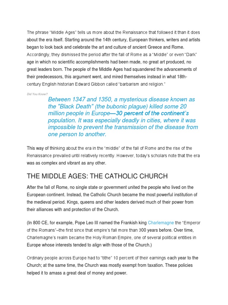 The Middle Ages: The Catholic Church: Did You Know? | Download Free PDF ...