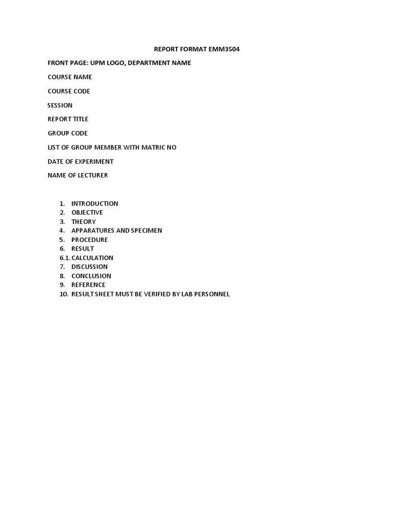 Report Format Emm3504 Front Page: Upm Logo, Department Name | PDF