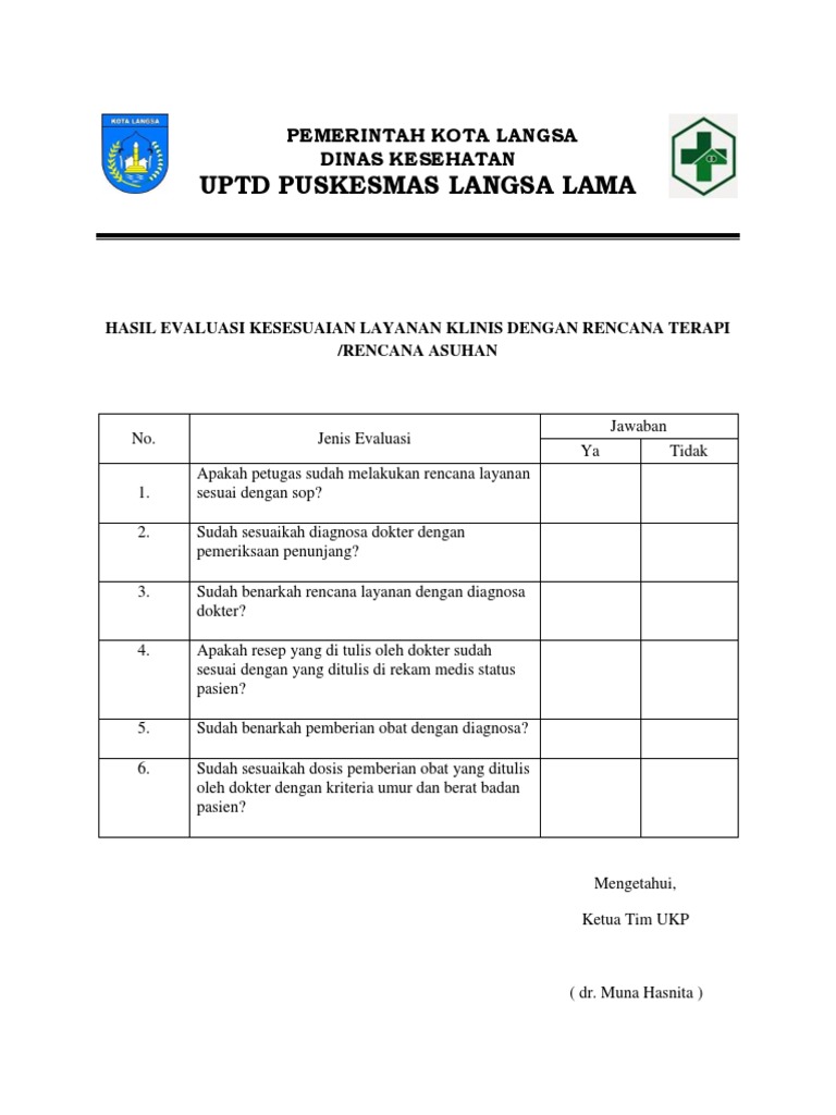 Bukti Evaluasi Kesesuaian Layanan Klinis Dengan Rencana Terapi | PDF