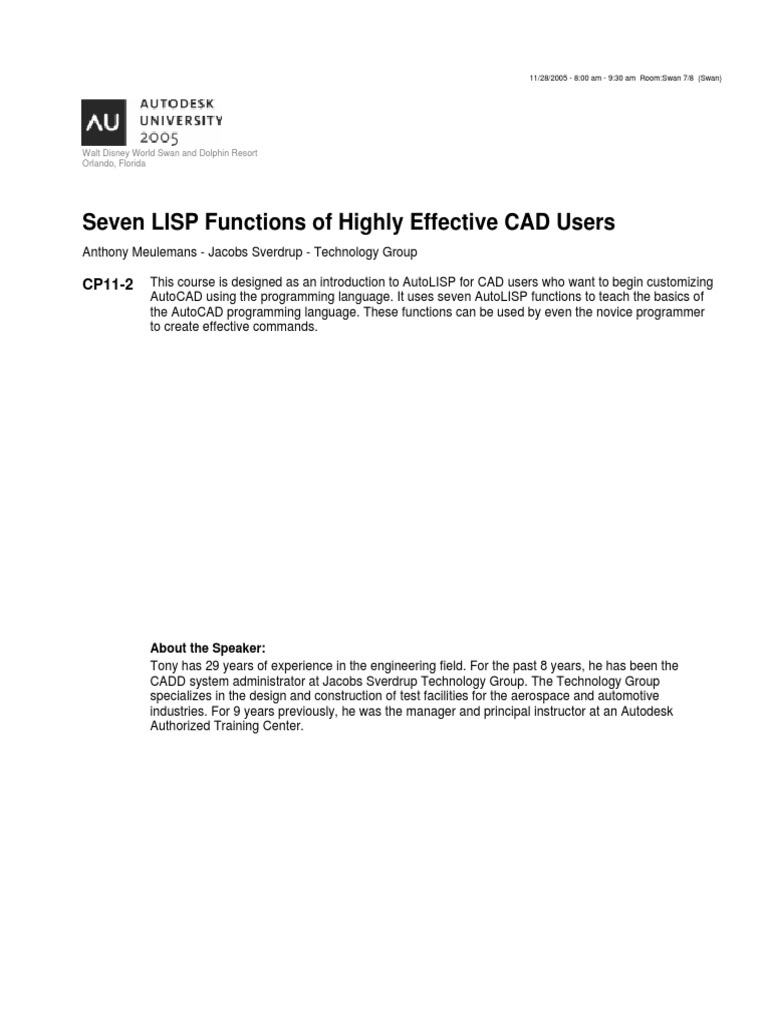 Seven Lisp Functions Of Highly Effective Cad Users Pdf Pdf Parameter Computer Programming
