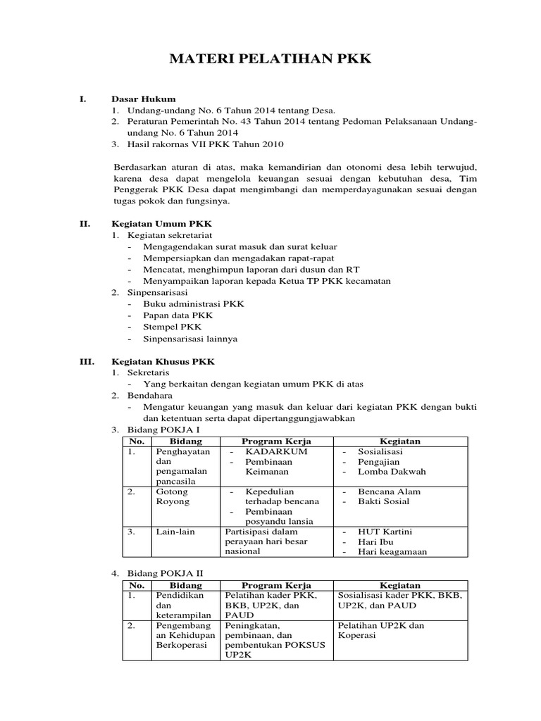 Materi Pelatihan PKK | PDF