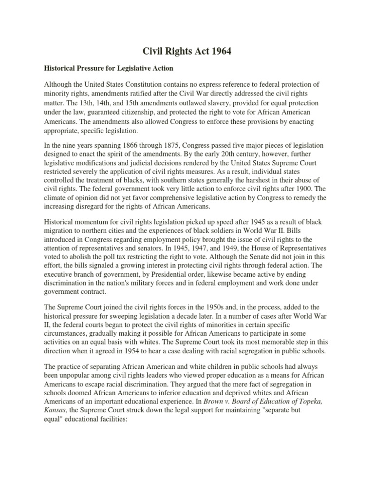 Civil Rights Act of 1964 Overview | PDF | Civil Rights Act Of 1964 ...