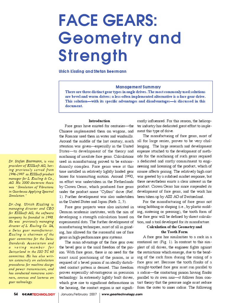 Face Gears: Geometry and Strength: Ulrich Kissling and Stefan Beermann ...