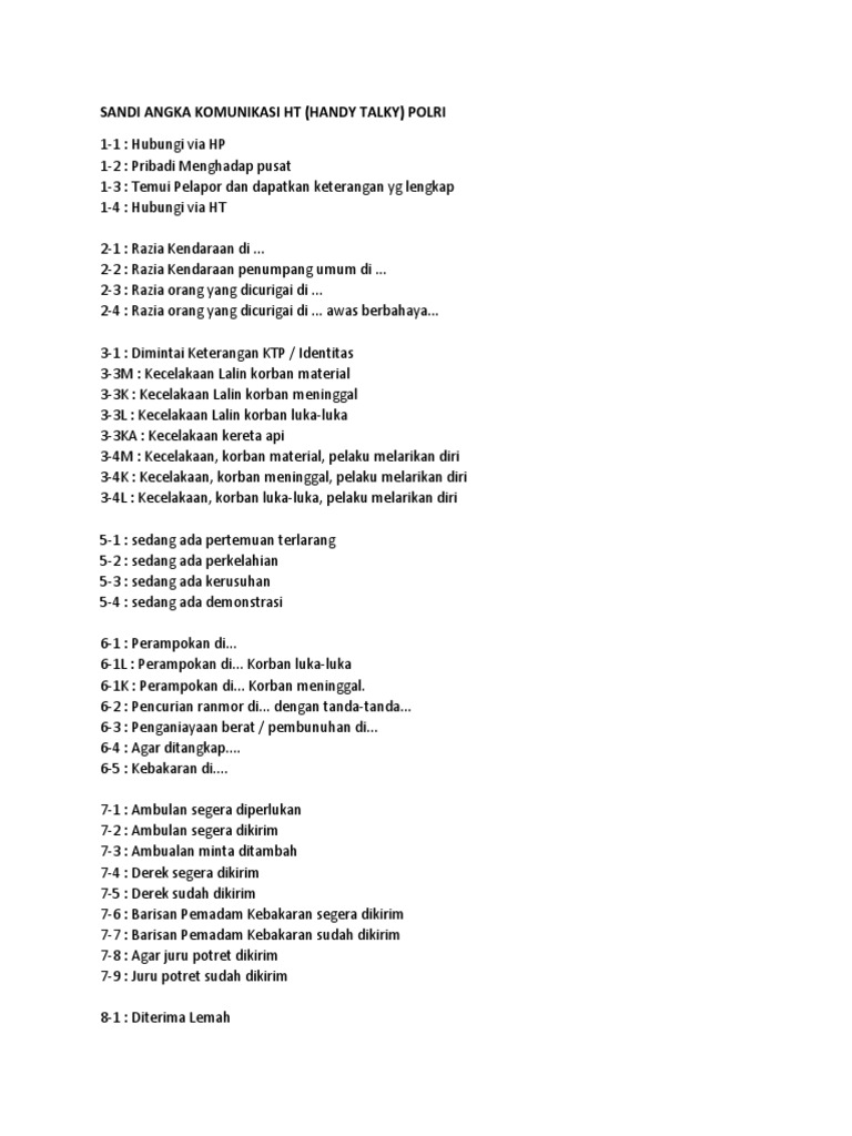 Sandi Angka Komunikasi HT | PDF