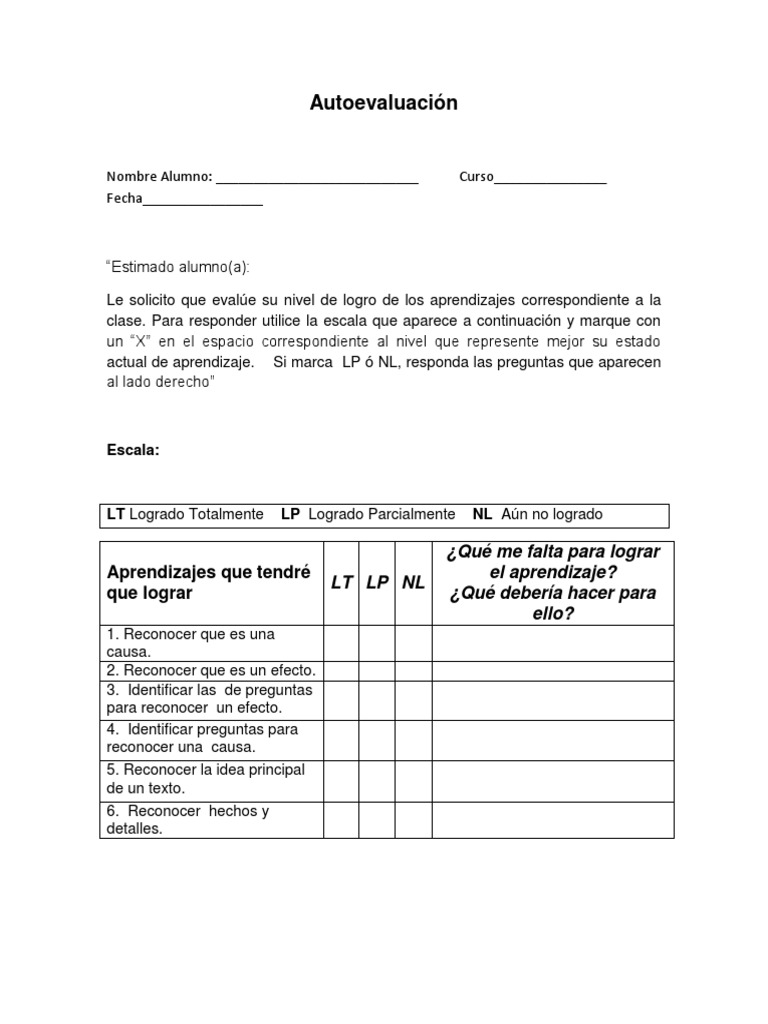Autoevaluación 8° Clase de Lenguaje | PDF | Crecimiento personal y ...