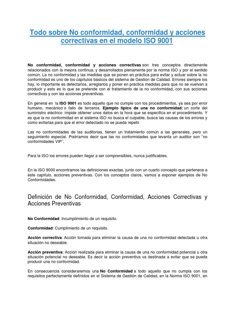 Conformidad y No Conformidad ISO 9001 | PDF | Calidad (comercial) | Iso ...