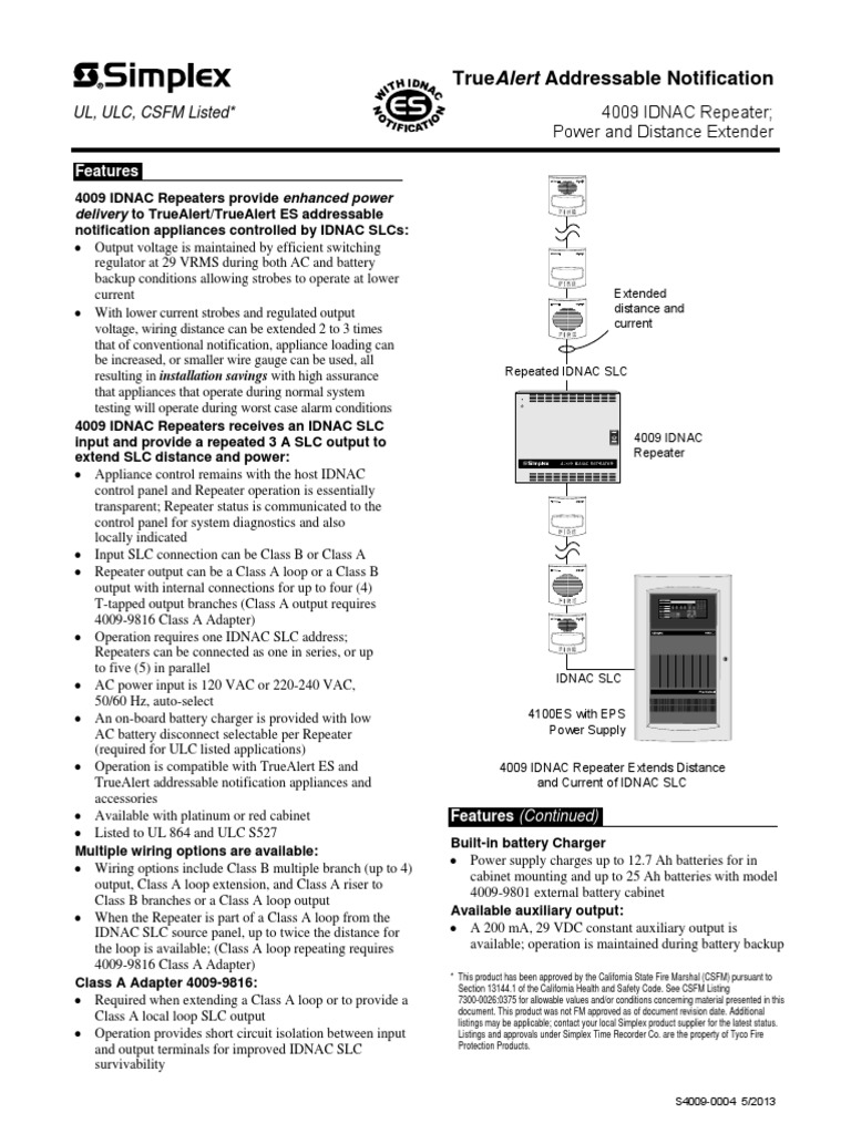 4009+IDNAC+Repeater+Datasheet | Amplifier | Power Supply