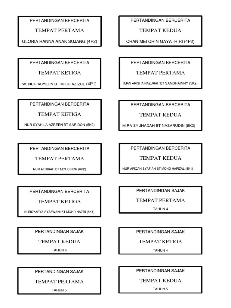 Tagging Hadiah Minggu BM, Bi Dan Nilam | PDF