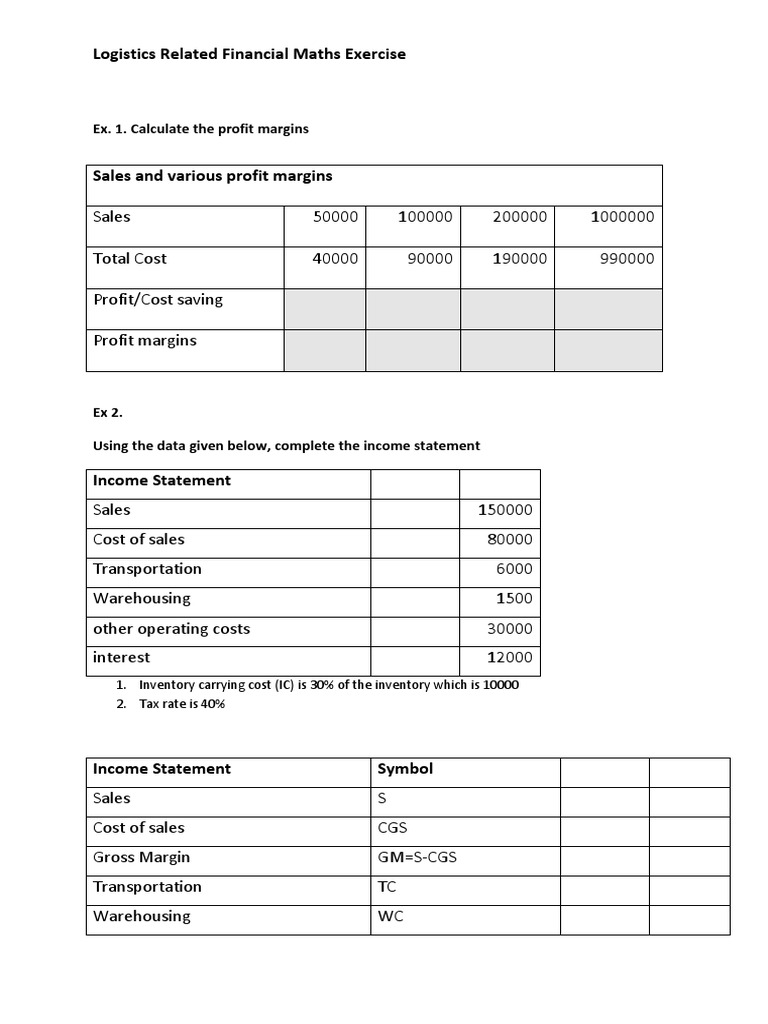 10 - Class Exercises For Financial Calculations | PDF | Revenue | Income