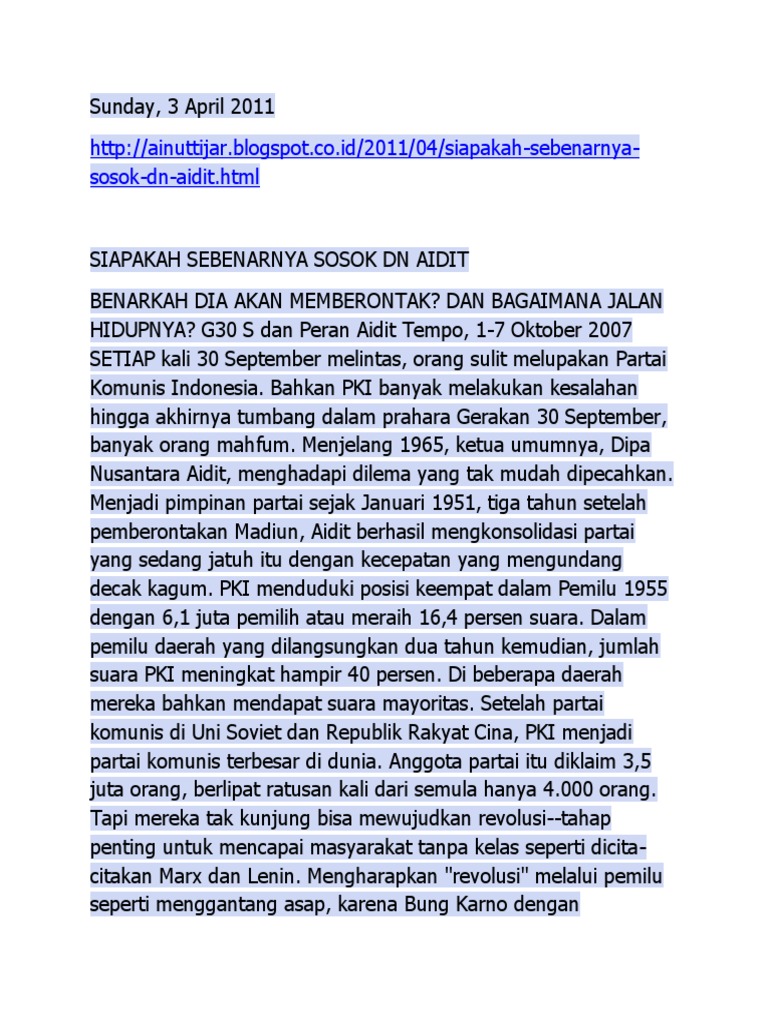 Siapakah Sebenarnya Sosok DN Aidit | PDF