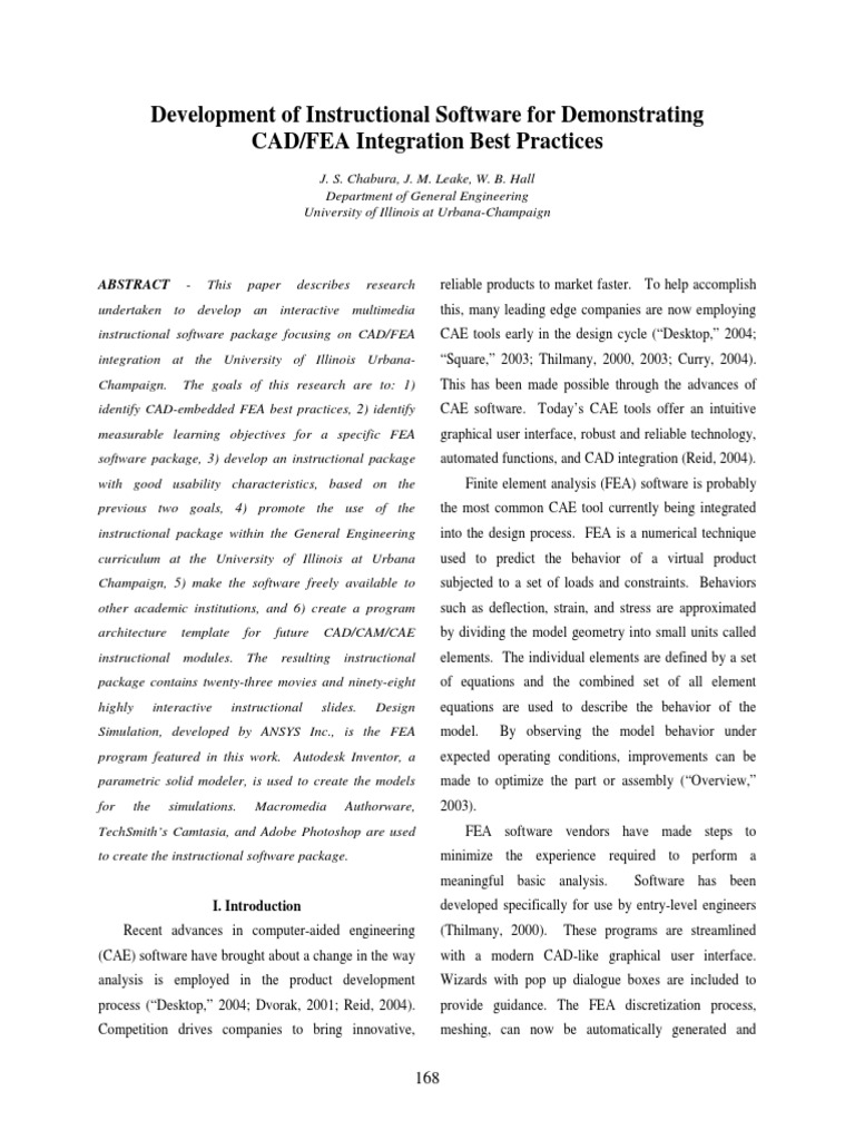 Development of Instructional Software For Demonstrating CAD/FEA Integration Best Practices | PDF ...
