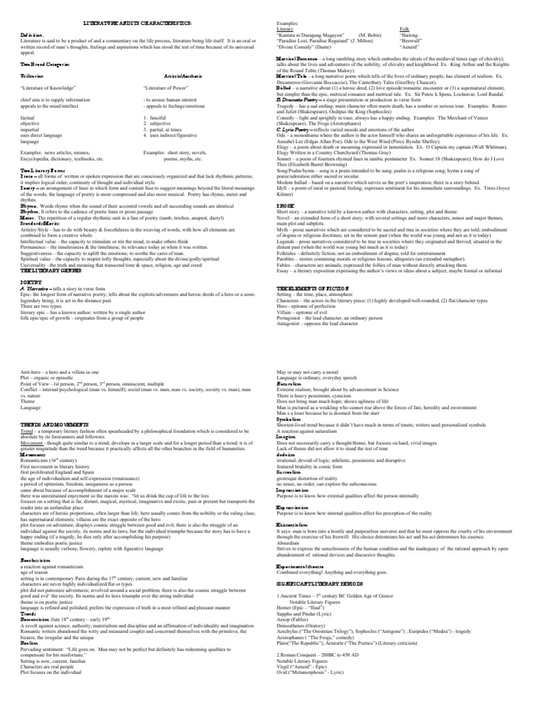 Characteristics of Literature Explained | PDF | Poetry | Narrative