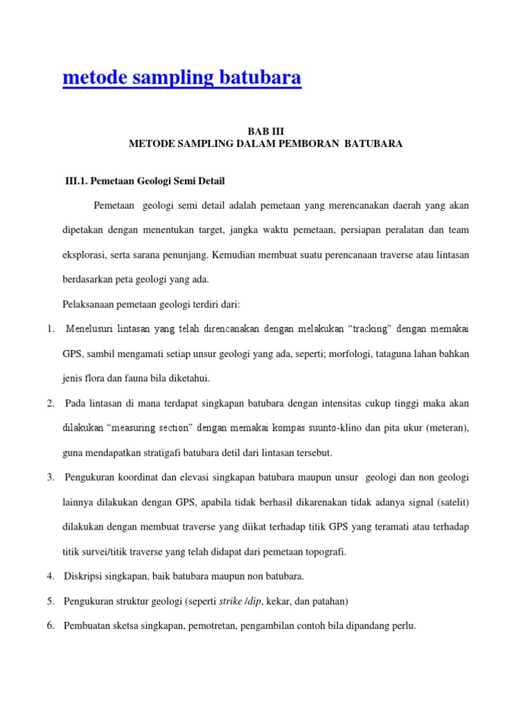 Metode Sampling Batubara | PDF