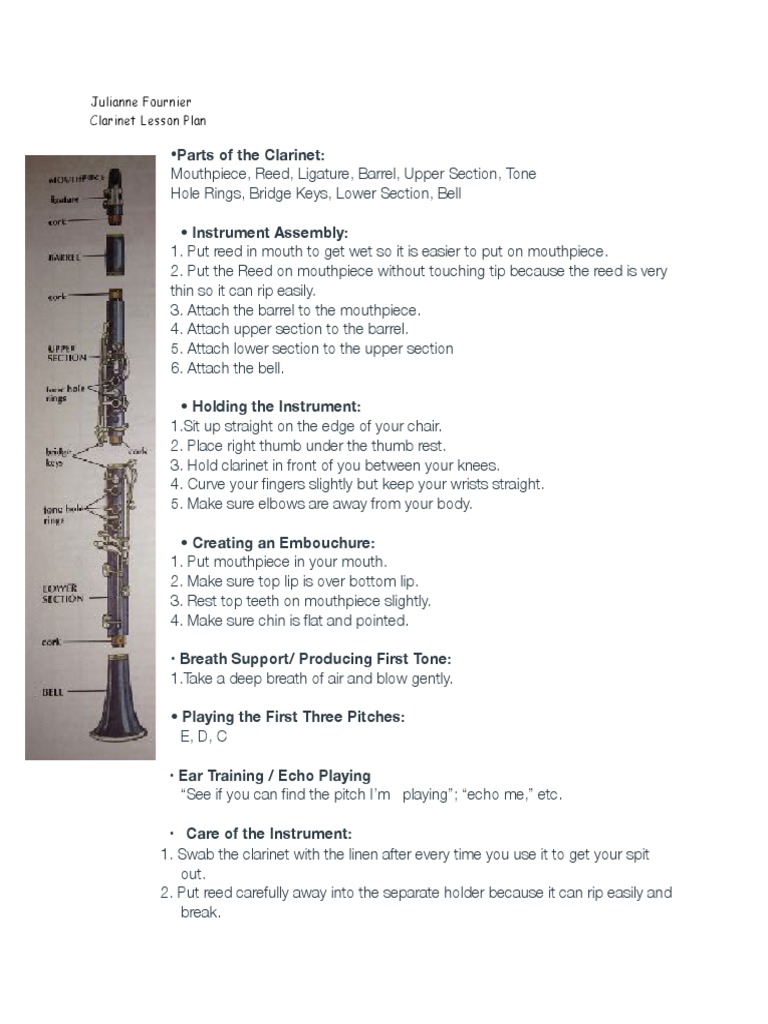 Clarinet Lesson Plan | PDF | Clarinet | Elementary Organology