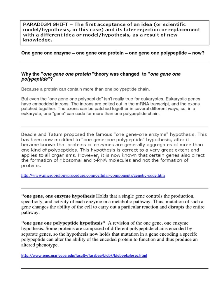 polypeptide"?: "one gene, one enzyme hypothesis Holds that a single ...