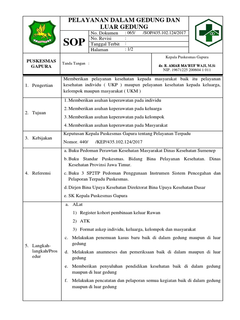 SOP Pelayanan Dalam Gedung Dan Luar Gedung | PDF | Sains & Matematika