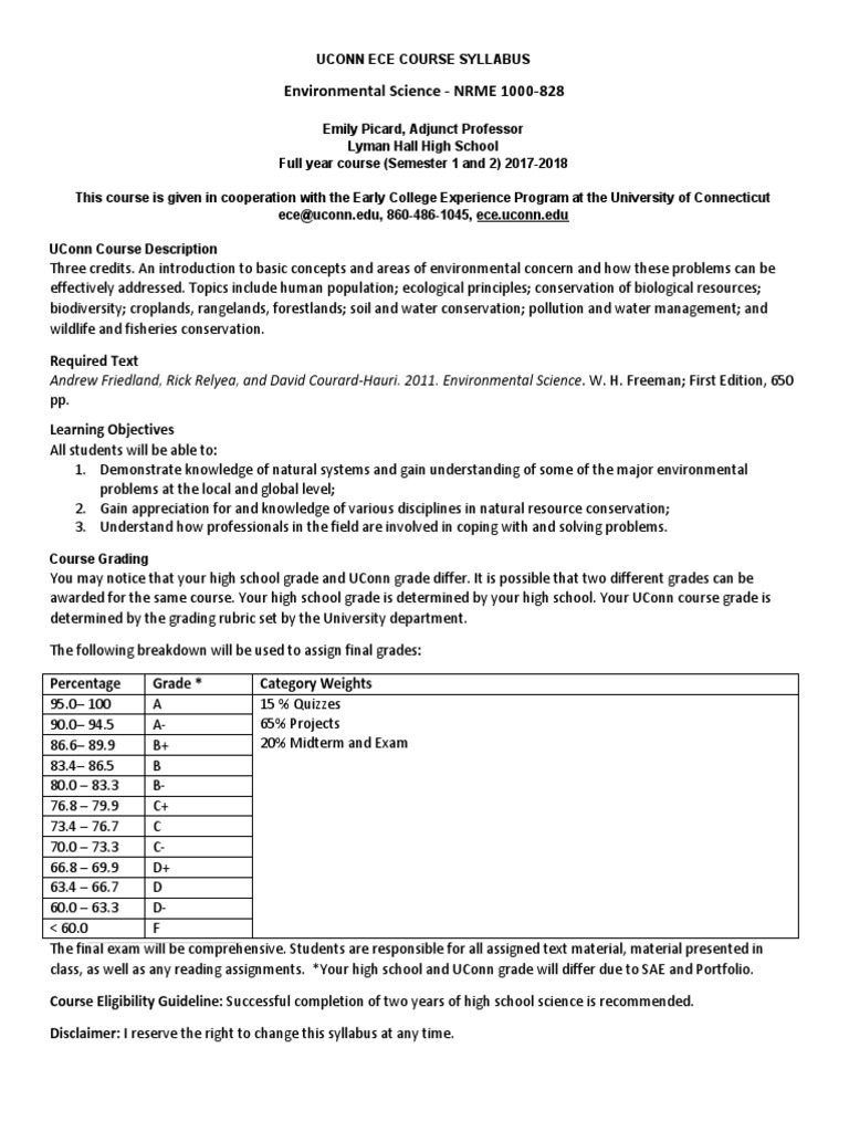 Uconn Course Syllabus 2017-18 Picard | PDF