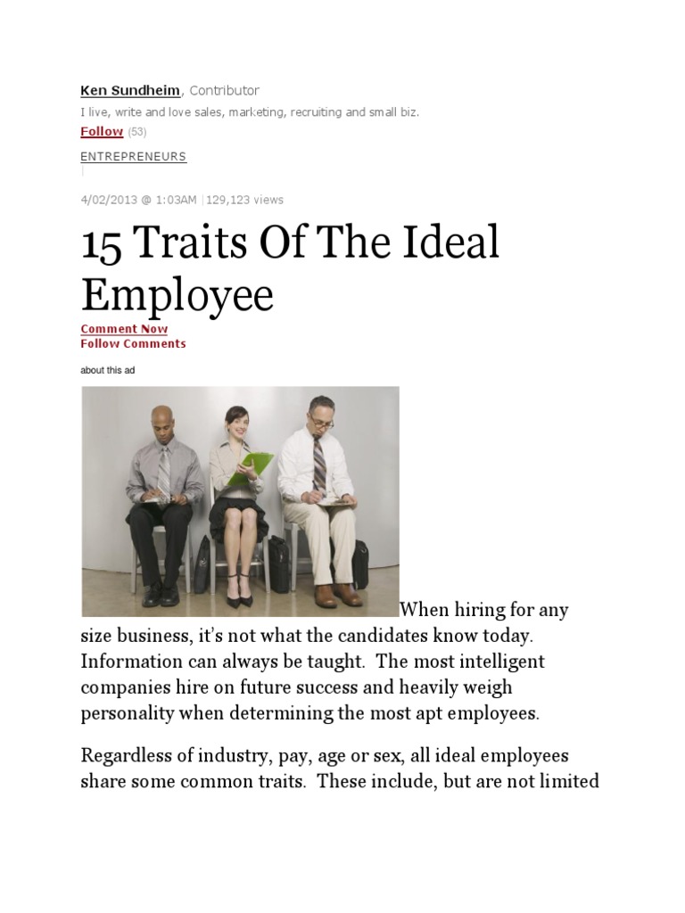 15 Traits of The Ideal Employee | PDF | Leadership | Employment