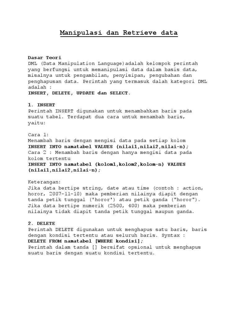 Manipulasi Dan Retrieve Data | PDF