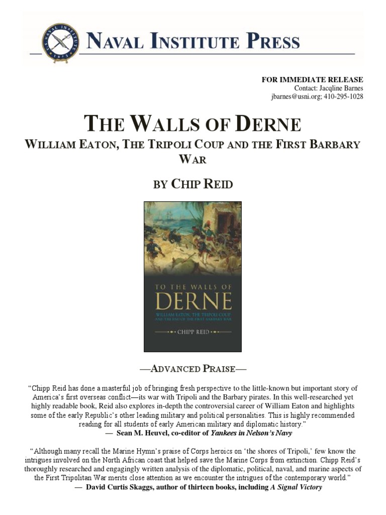 PRESS RELEASE: To The Walls of Derne: William Eaton, The Tripoli Coup ...