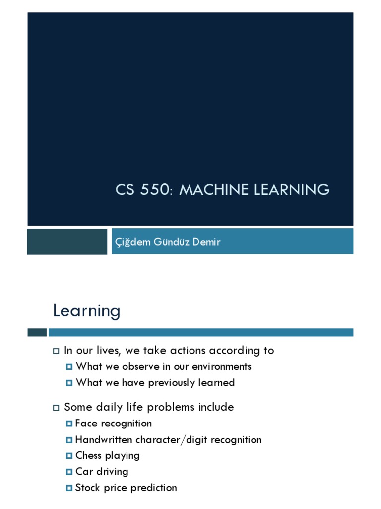 Cs 550: Machine Learning: Çiğdem Gündüz Demir | PDF | Machine Learning ...