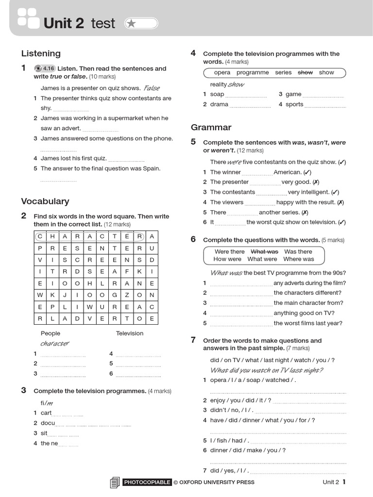 English Plus 3 U.2 Test Basic | PDF | Entertainment (General)
