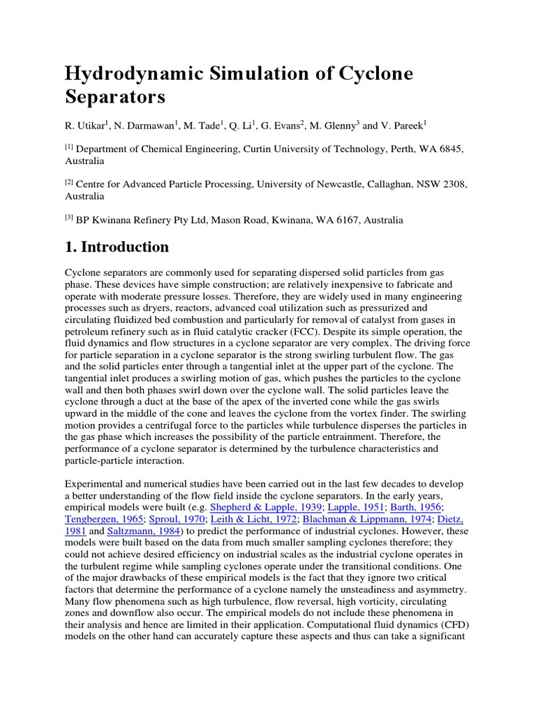 Hydrodynamic Simulation of Cyclone Separators | PDF