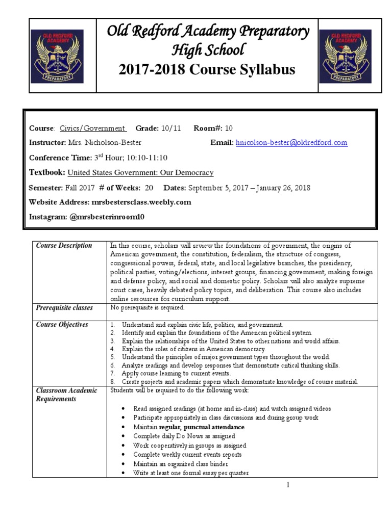 Bester Civics Syllabus | PDF | Federal Government Of The United States ...