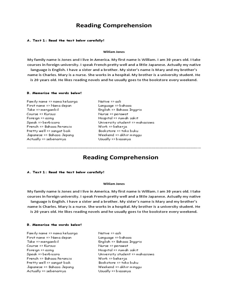 Reading Comprehension: A. Text 1: Read The Text Below Carefully! | PDF ...