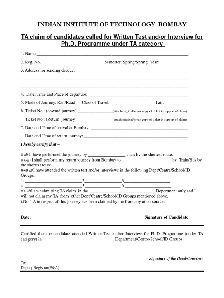 Ta Claim Form | PDF
