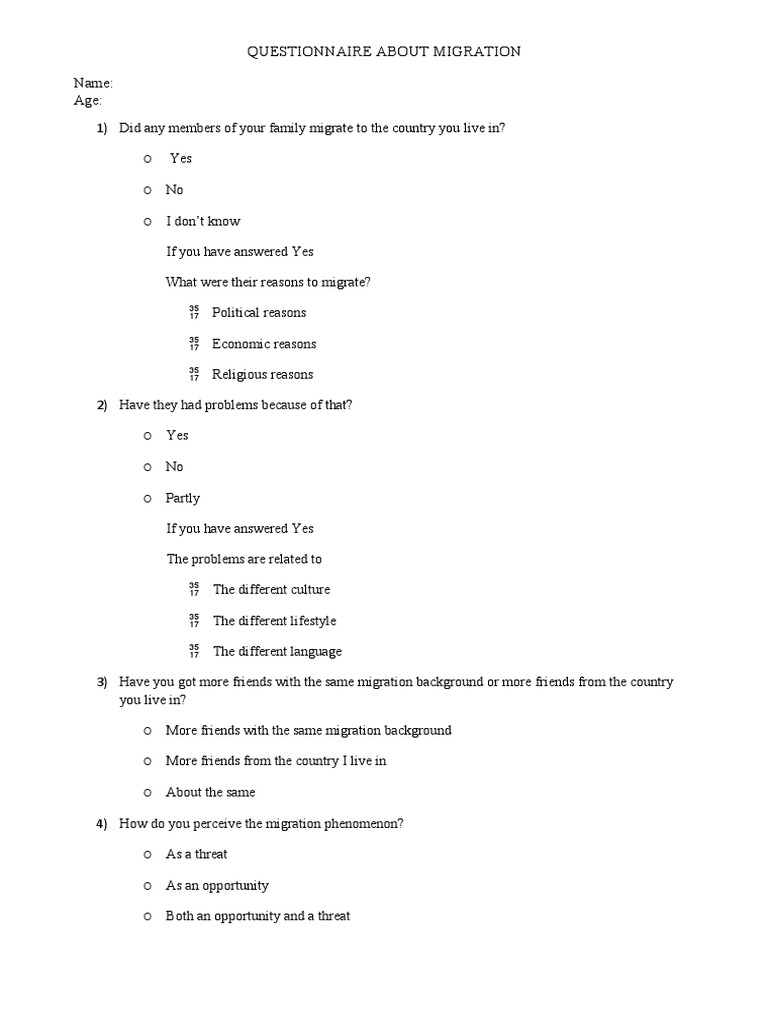 Final Questionnaire PDF | PDF | Immigration | Politics And Race