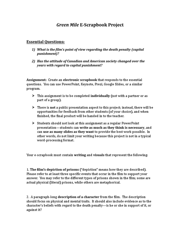 Green Mile E-Scrapbook Project | PDF | Capital Punishment | Prison