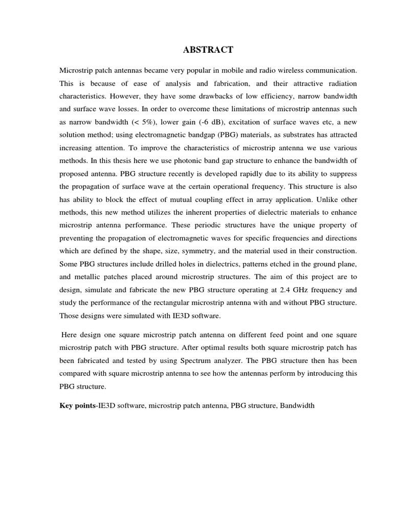 Key points-IE3D Software, Microstrip Patch Antenna, PBG Structure ...