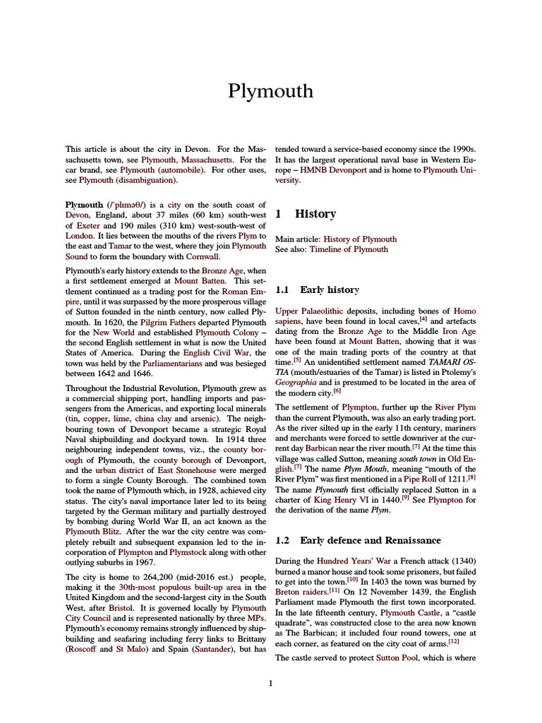 Plymouth: 1 History | PDF | Plymouth | Exeter