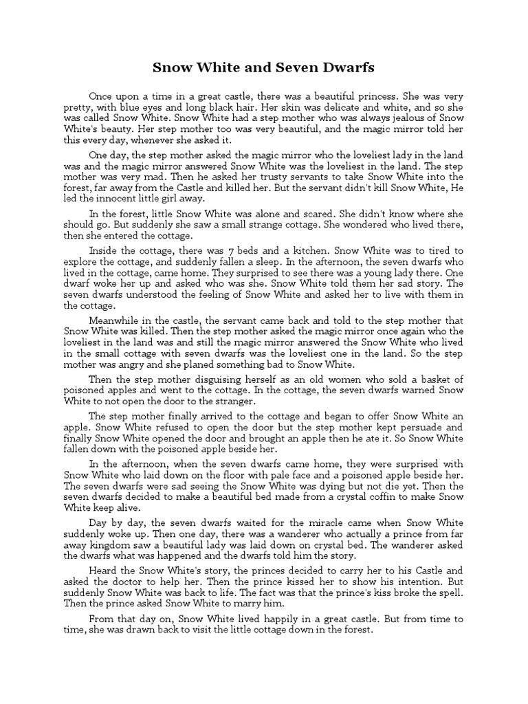 Snow White and Seven Dwarfs-Narrative | PDF | Snow White | Characters ...