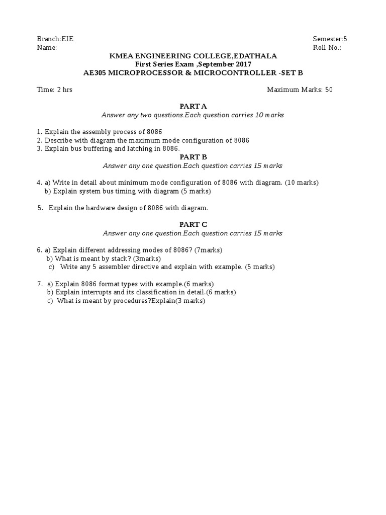 Ae305 Microprocessor and Microcontroller St1 Set B - 17 Copies | PDF | Computer Engineering ...