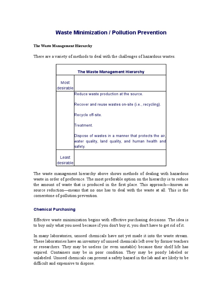 Waste Minimization / Pollution Prevention: The Waste Management ...