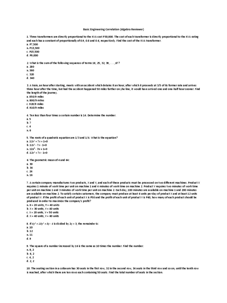 Basic Engineering Correlation Algebra v2 | PDF | Electrical Resistance And Conductance ...